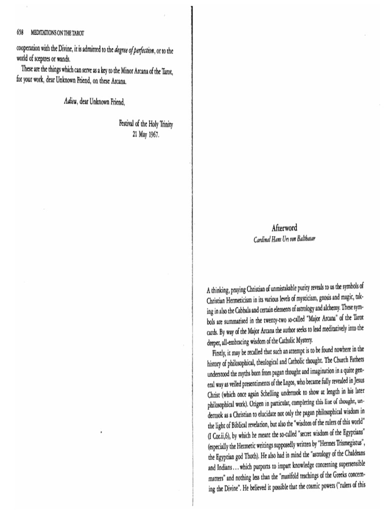 Von Balthasar - Afterword To Meditations On The Tarot by Valentin ...