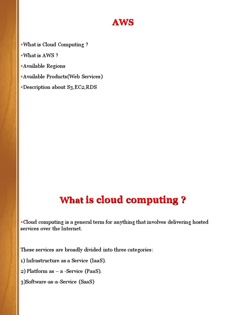 AWS Cloud Computing Guide: Services, Regions, S3, EC2, RDS | PDF | Amazon Web Services | Cloud ...