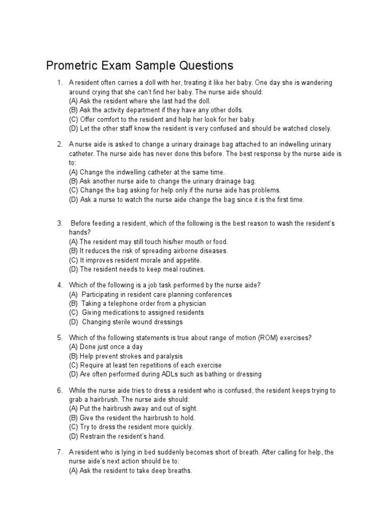 Prometric Exam Sample Questions | PDF | Urinary Incontinence ...