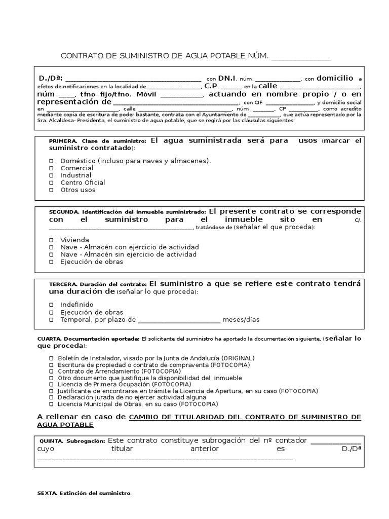 Contrato de Suministro de Agua (1) | Agua potable | Gobierno