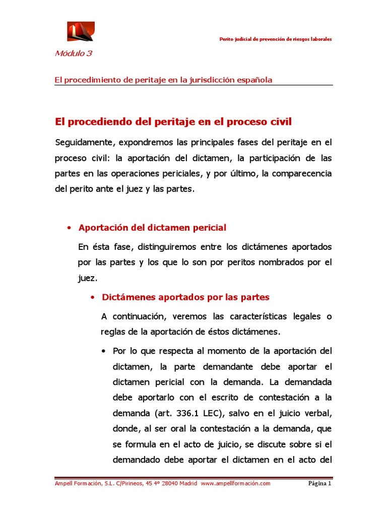 Módulo 3 El Procedimiento de Peritaje en La Jurisdicción Española PDF ...