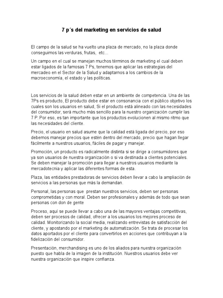 7 P de La Salud | PDF | Producto (Negocio) | Marketing