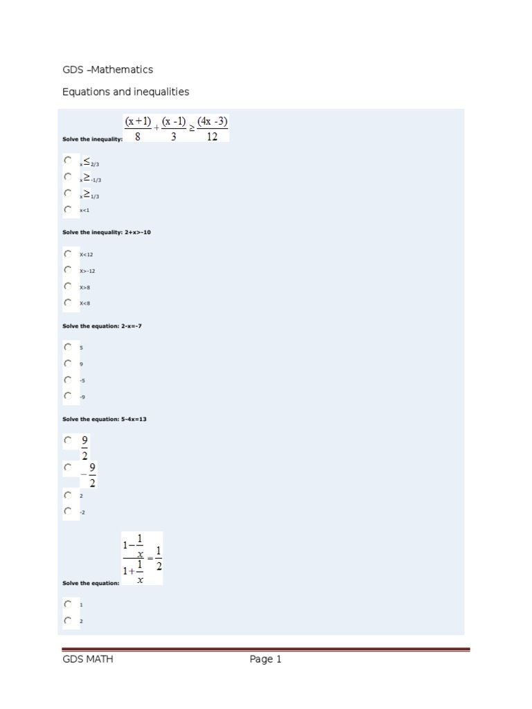 GDS Mathematics | PDF | Fraction (Mathematics) | Percentage