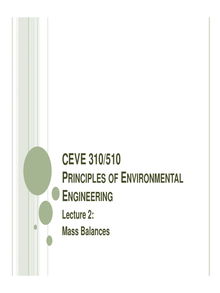 Lecture 2 Handout - Mass Balance | PDF | Steady State | Chemistry