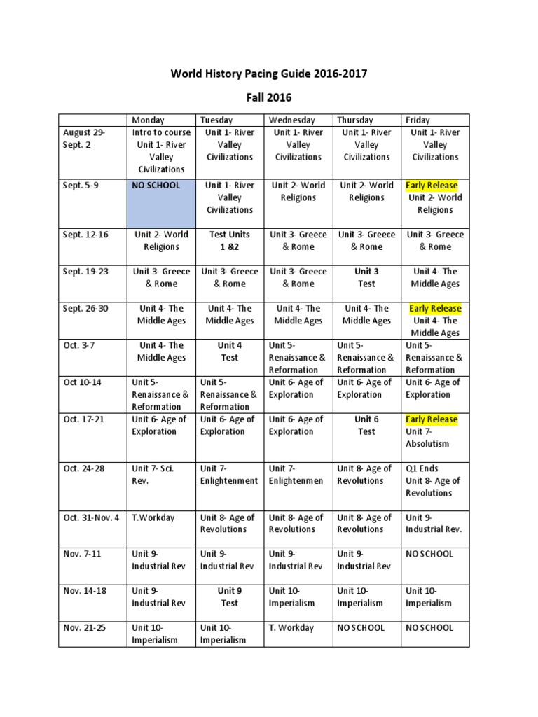 World History Pacing Guide 2016 - 2017 Fall 2016 | PDF | Philosophical ...