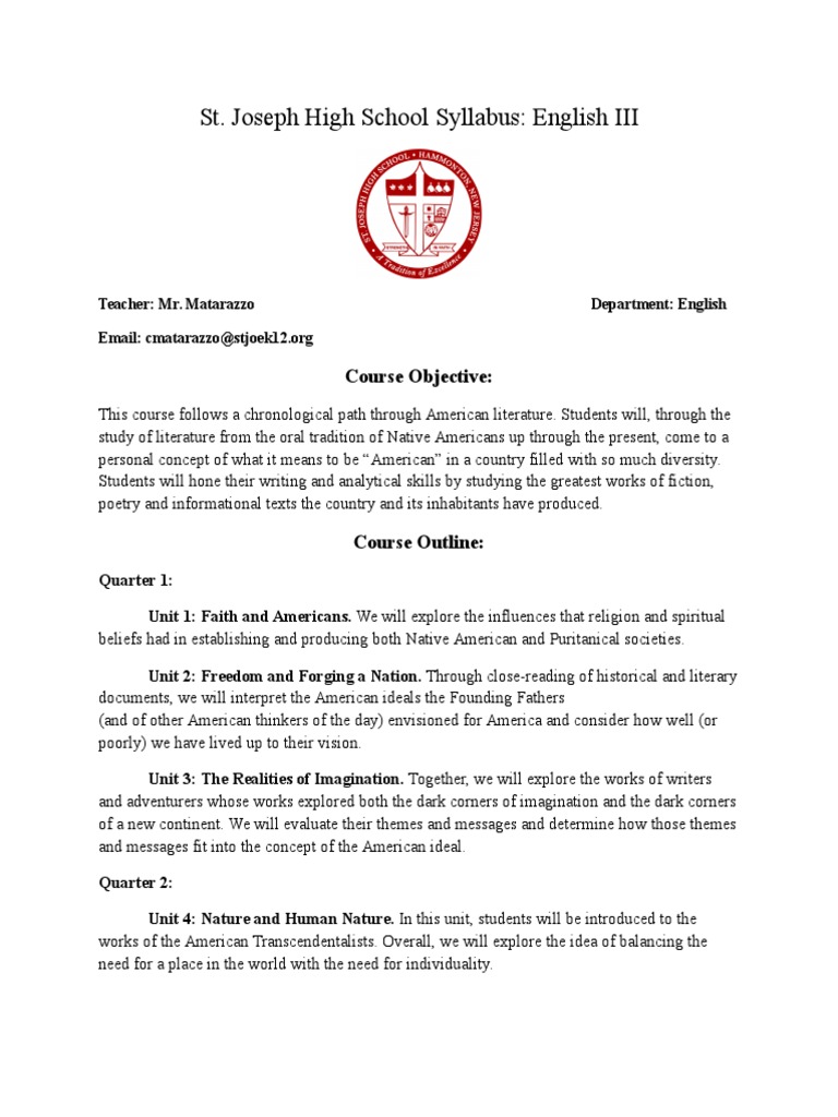 English III Syllabus | PDF | American Literature | The United States