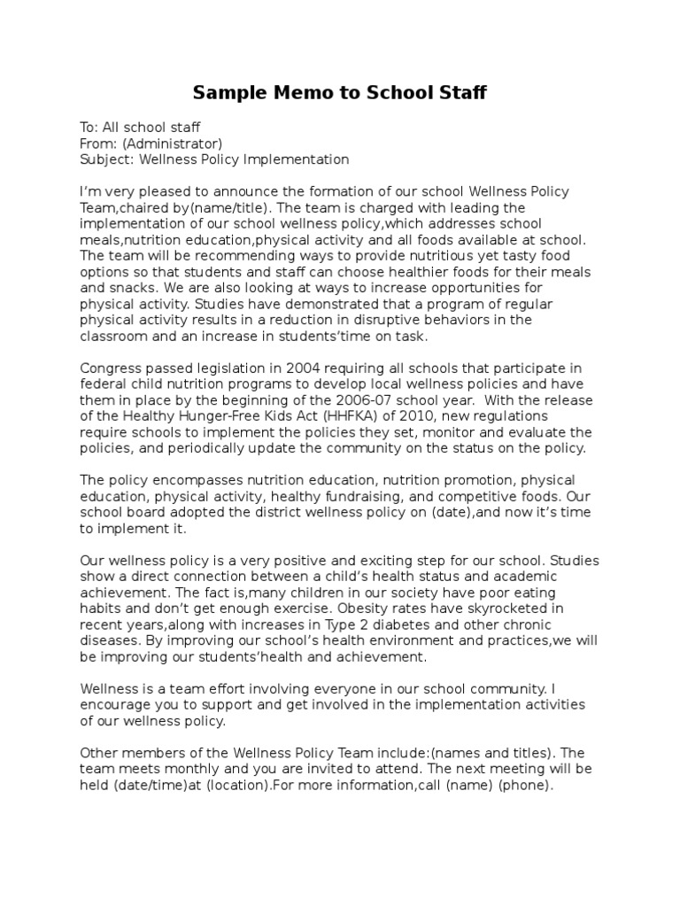 Sample Memo To School Staf | PDF