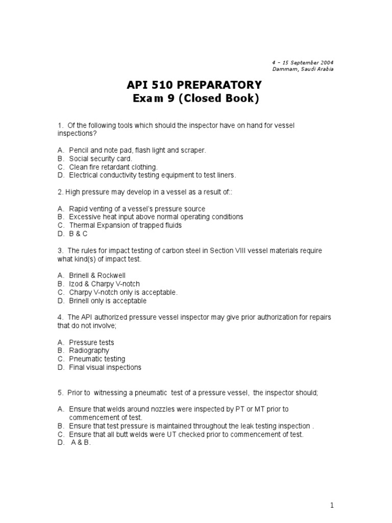 API 510 PC 4sept04 Daily Exam 5 Closed PSJ | Download Free PDF | Chemical Substances | Building ...