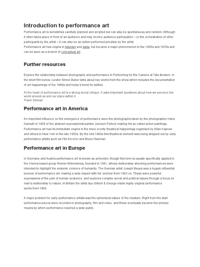Overview of Performance Art History | PDF