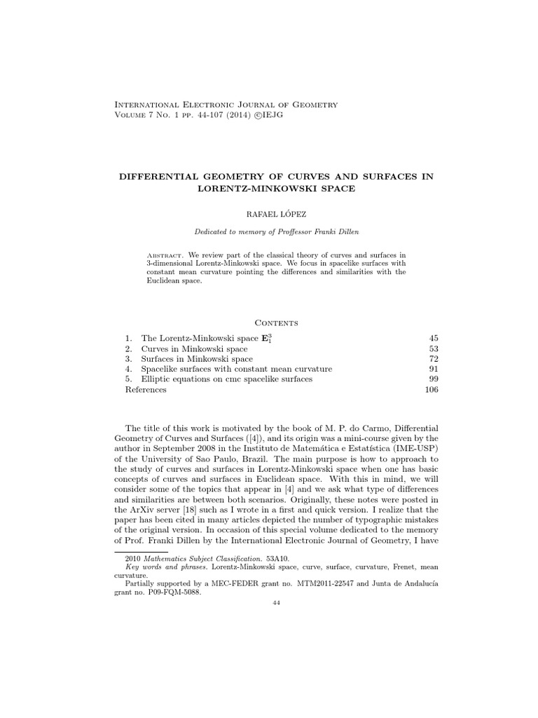 Differential Geometry in Lorentz-Minkowski Space | PDF | Spacetime ...