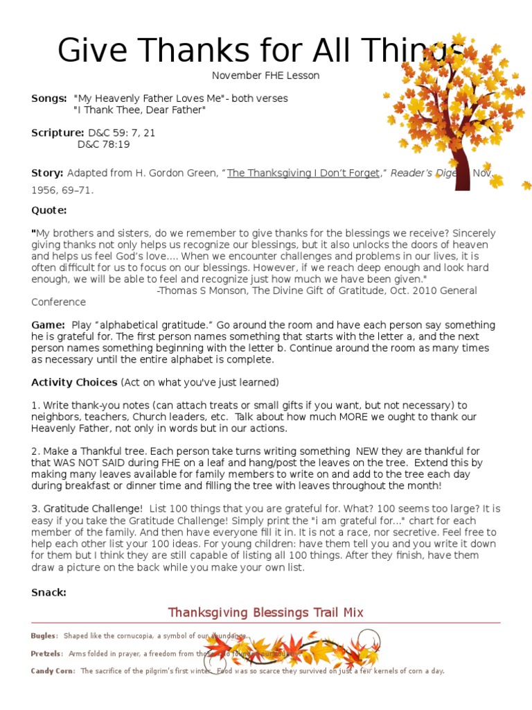 Thanksgiving Gratitude Family Lesson | PDF | Gratitude | Agriculture