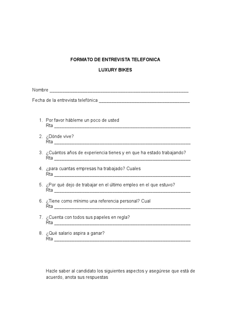 Formato de Entrevista Telefonica | PDF