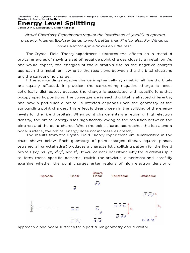 Energy Level Splitting | PDF | Atomic Orbital | Ion