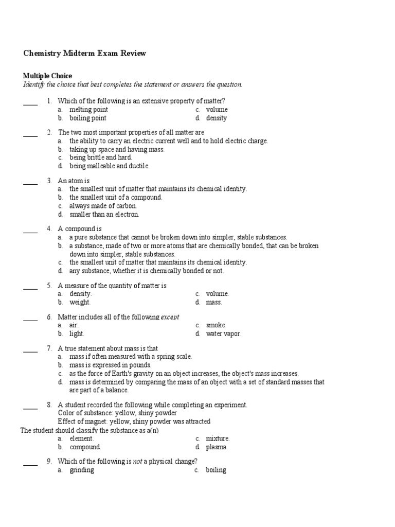 Chemistry Midterm Exam Review Guide | PDF | Ionic Bonding | Chemical Bond