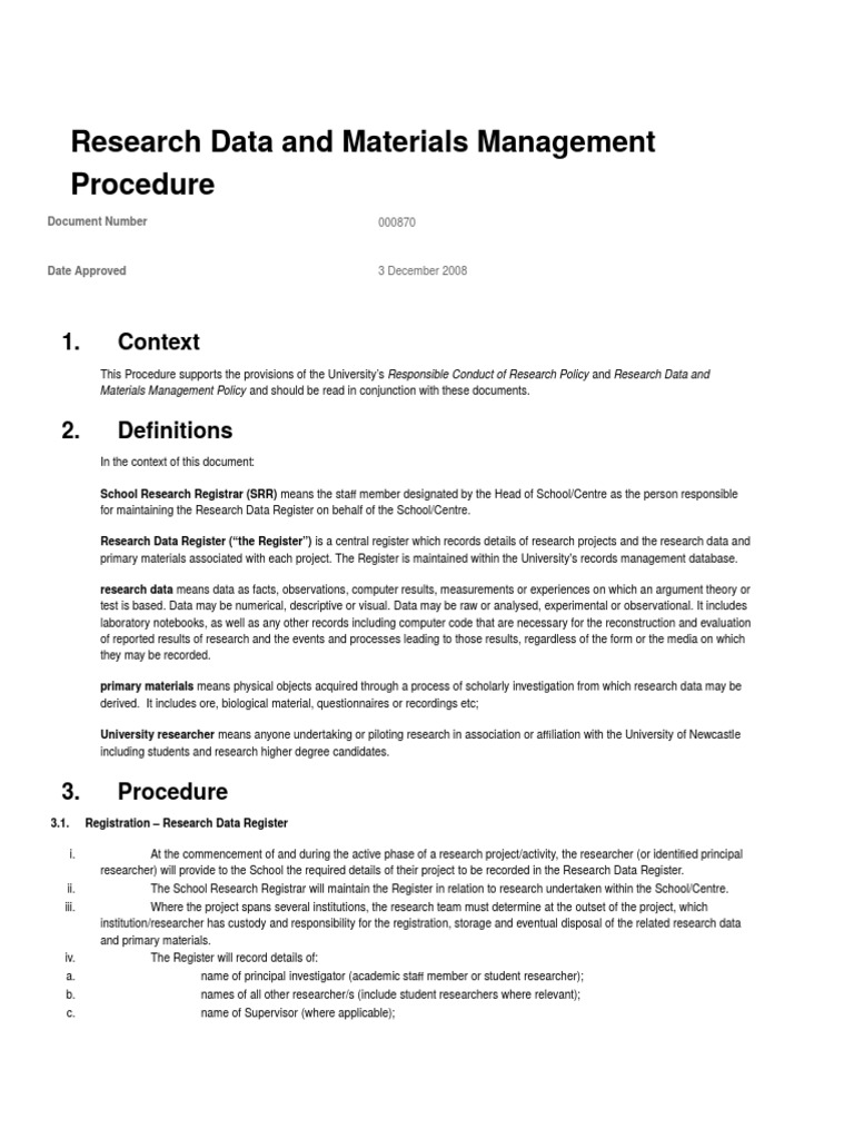 Research Data Management Procedure | PDF | Records Management ...