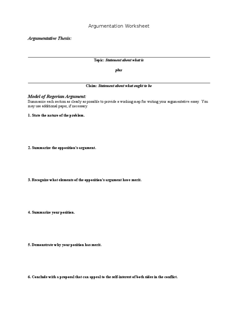 Argumentative Thesis:: Argumentation Worksheet | PDF