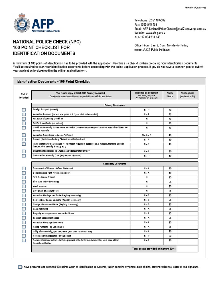 100 Point ID Checklist for Australia | PDF | Identity Document ...