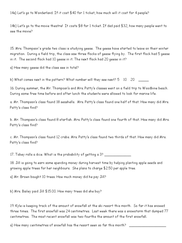 Grade 2 Word Problems | PDF | Snow | Nature