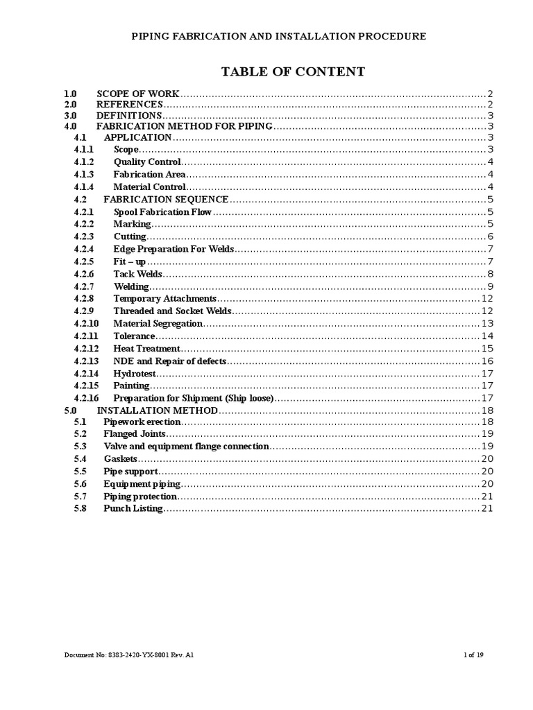 Piping Fabrication and Installation Procedure Rev.A1 | PDF | Pipe ...