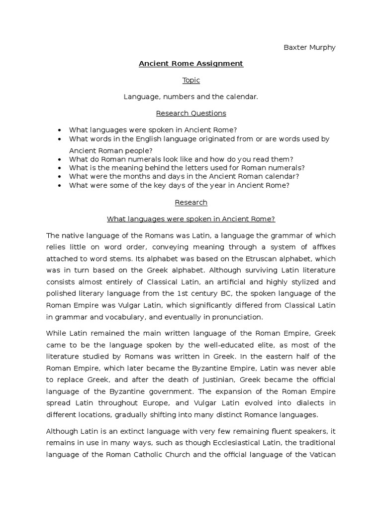 Ancient Rome Research | PDF | Latin | English Language
