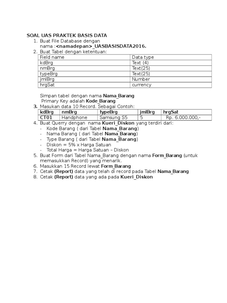 Soal Uas Praktek Basis Data | PDF