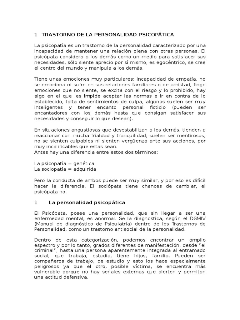 Psicopatía: Trastorno y Características | PDF | Psicopatía | Desorden ...