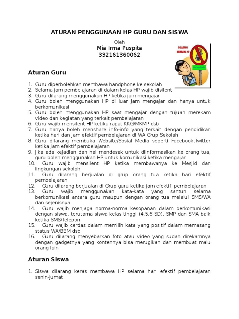 ATURAN PENGGUNAAN HP GURU DAN SISWA DI SEKOLAH | PDF