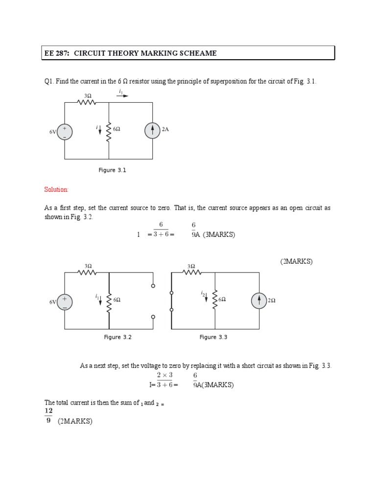 EE 287 Circuit Theory Marking Scheame: Solution | PDF | Electrical ...
