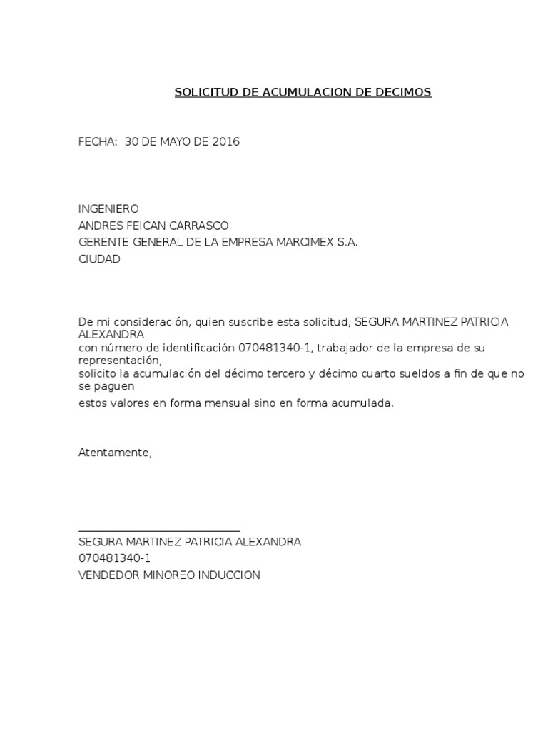Solicitud de Acumulacion de Decimos | PDF