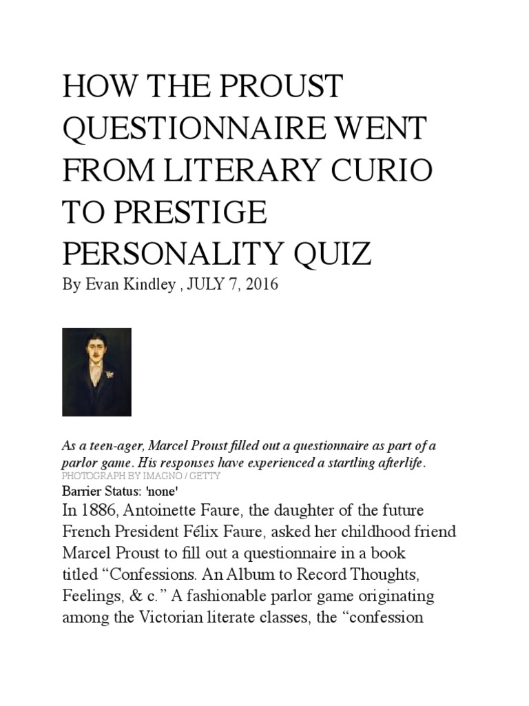 How The Proust Questionnaire Went From Literary Curio To Prestige ...