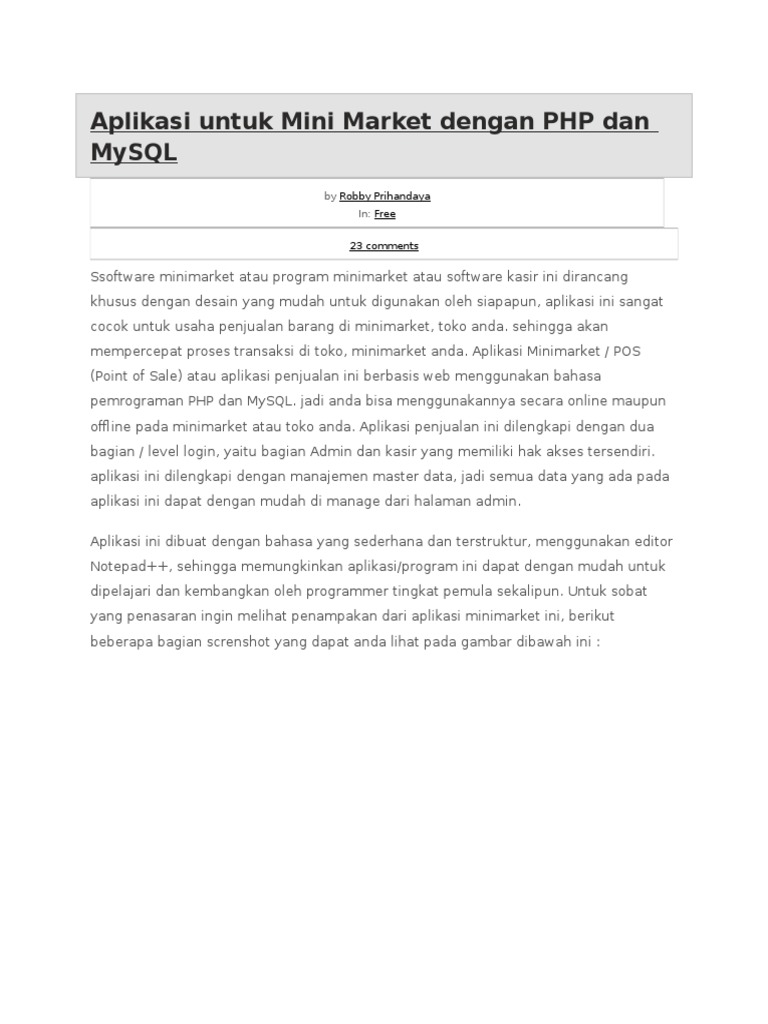 Aplikasi Untuk Mini Market Dengan PHP Dan MySQL | PDF