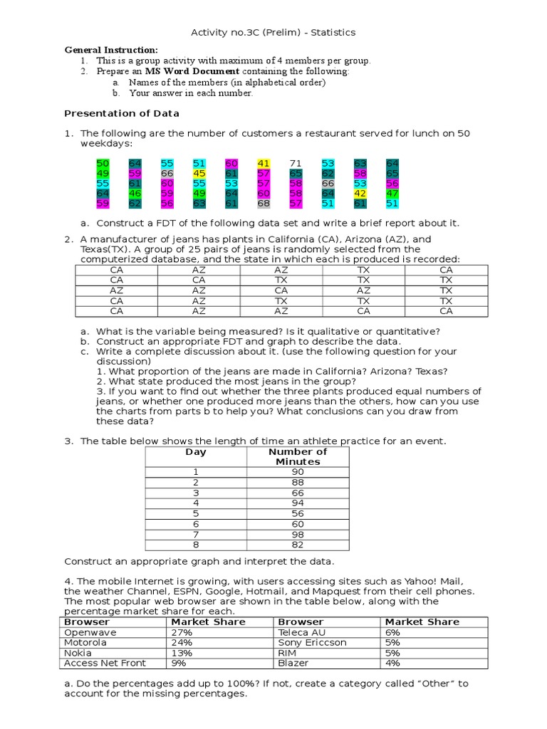 Statistics Activity for Students | PDF | Computers