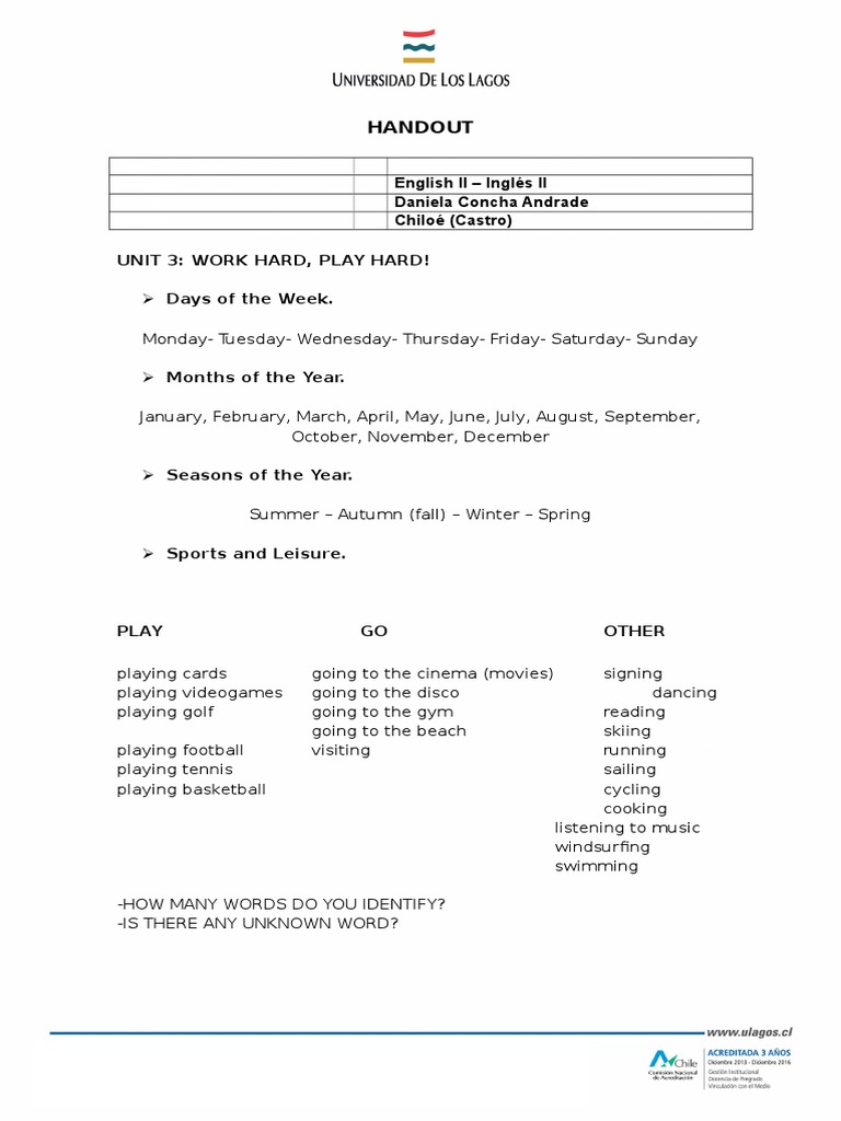 Handout: Student's Name Subject Teacher Venue | PDF
