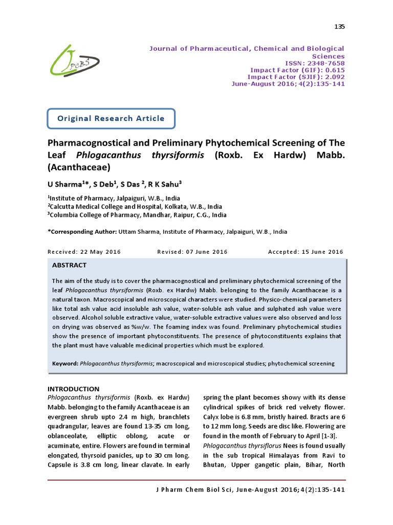 Pharmacognostical and Preliminary Phytochemical Screening of The Leaf ... Pharmacognostical and Preliminary Phytochemical Screening of The Leaf ...