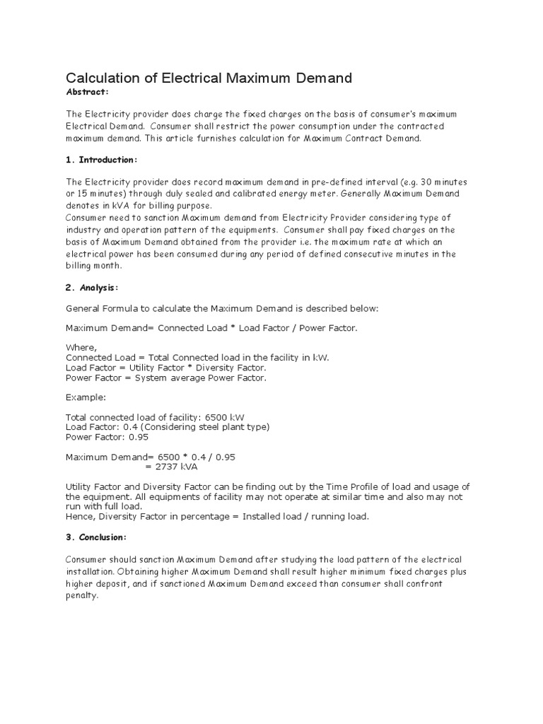 Calculation of Electrical Maximum Demand | PDF | Thermography | Transformer