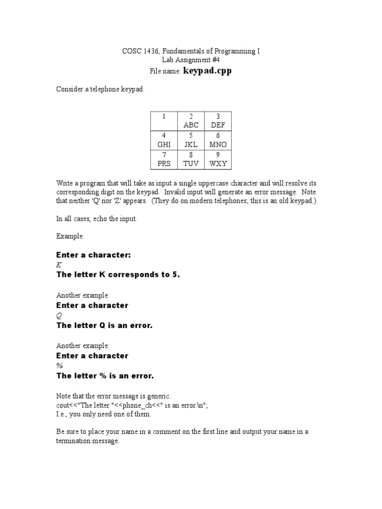 Keypad Character to Digit Program | PDF