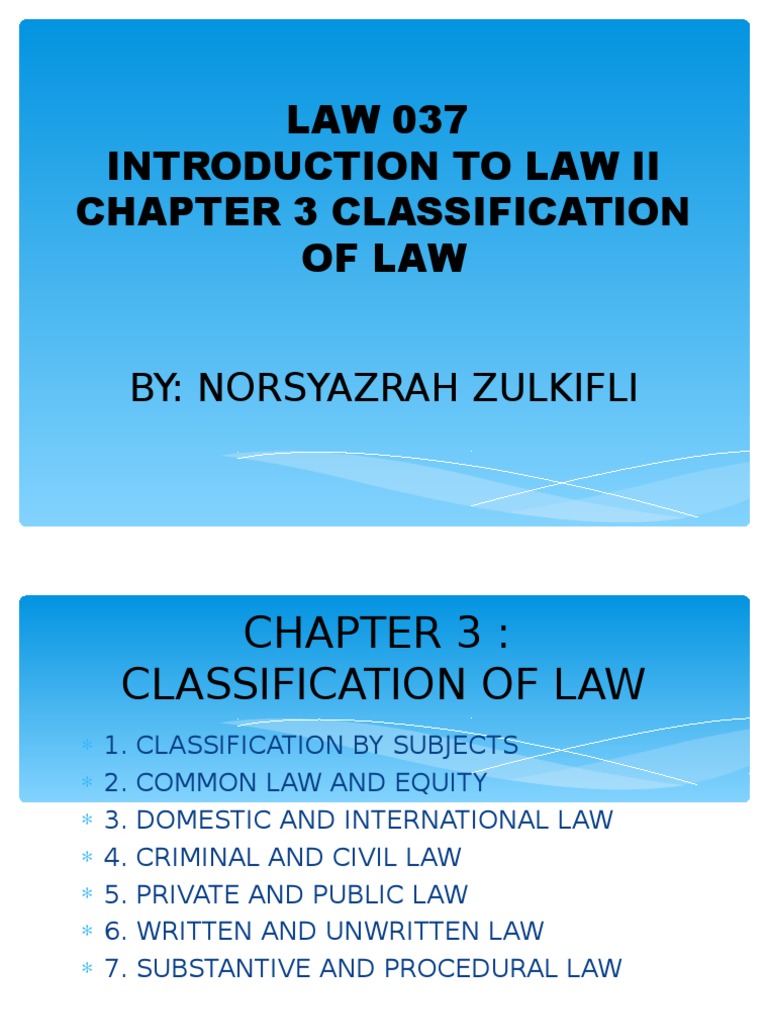 Classification of Law Overview | PDF | Common Law | International Law