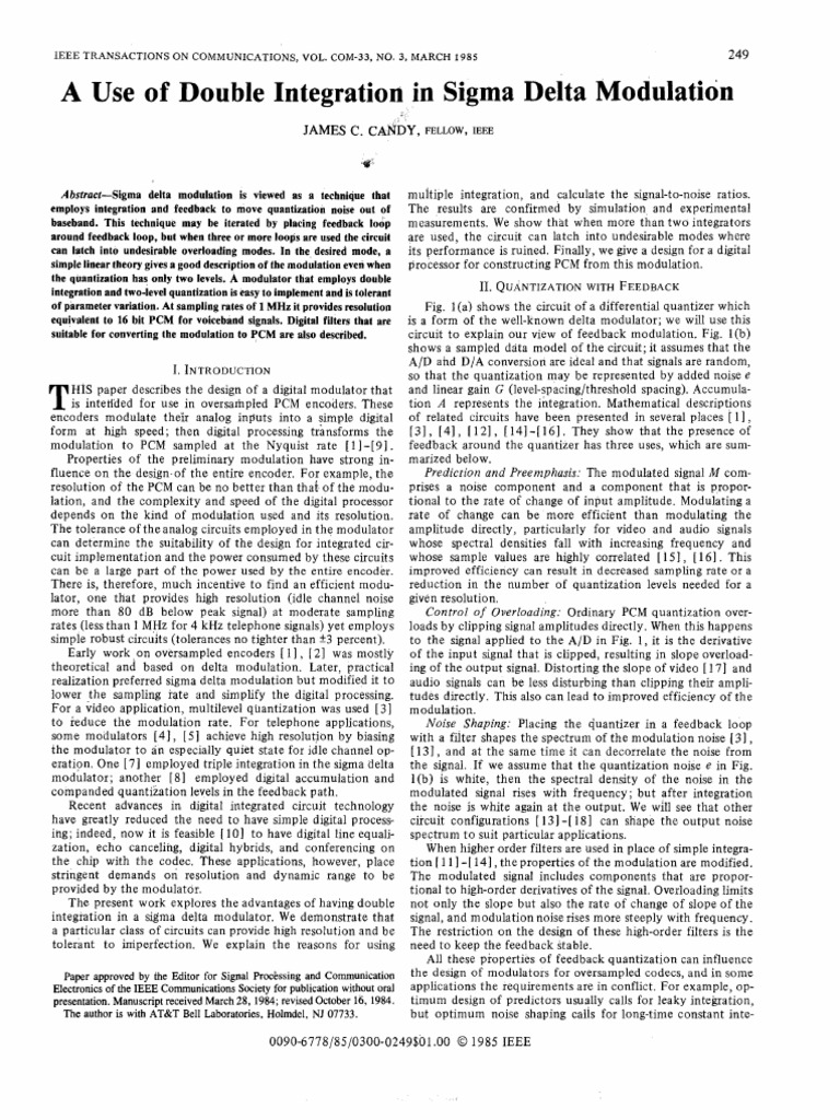 Use Double Integration in Sigma Delta Modulation: 11. Feedback | PDF | Sampling (Signal ...