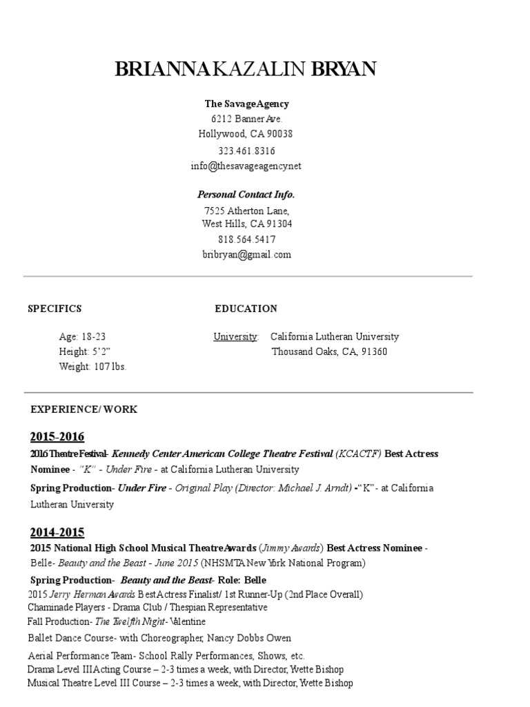 Resume-Brianna Bryan | PDF | Leisure | Theatre