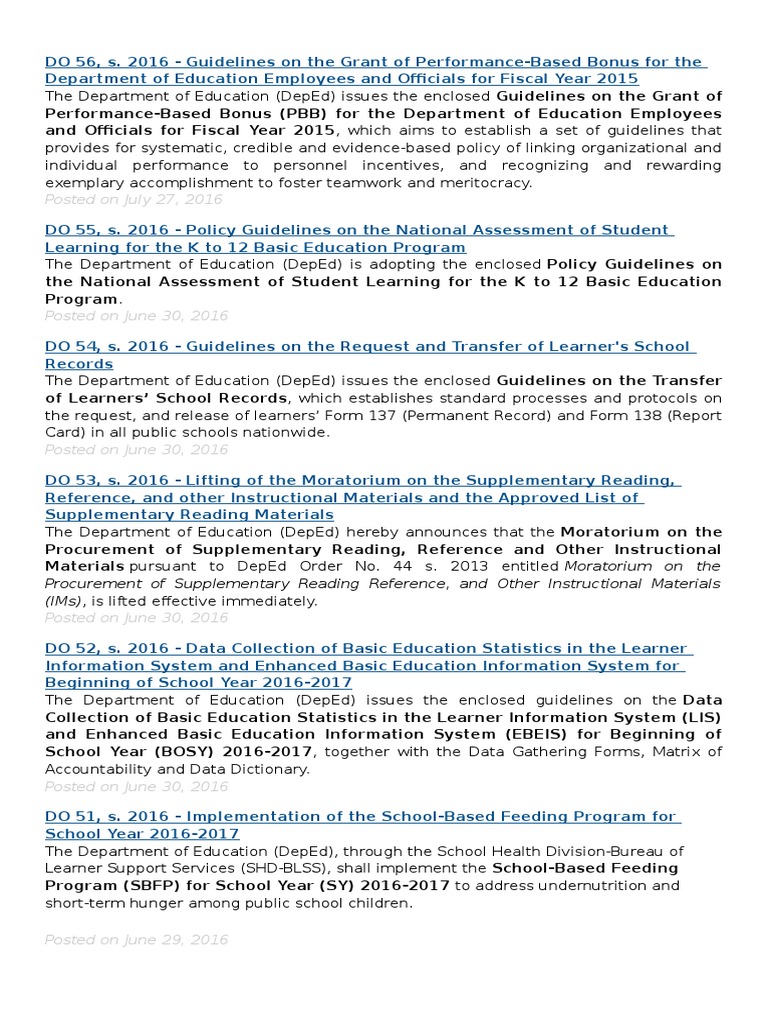 Deped Order 2016 | PDF | Secondary School | Private School