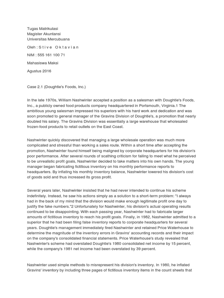 Auditing Case Study | Inventory | Audit