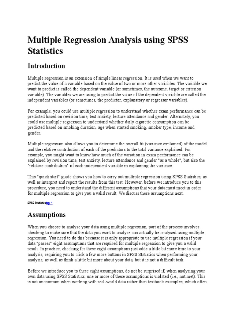 Multiple Regression Analysis Using SPSS Statistics | PDF | Regression Analysis | Linear Regression