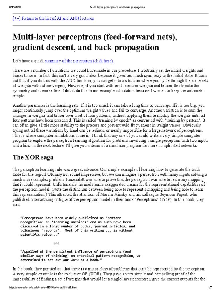 Multi-Layer Perceptrons and Back Propagation | PDF | Systems Theory ...