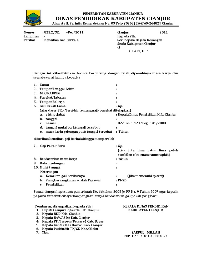 Form SK Kenaikan Gaji Berkala | PDF