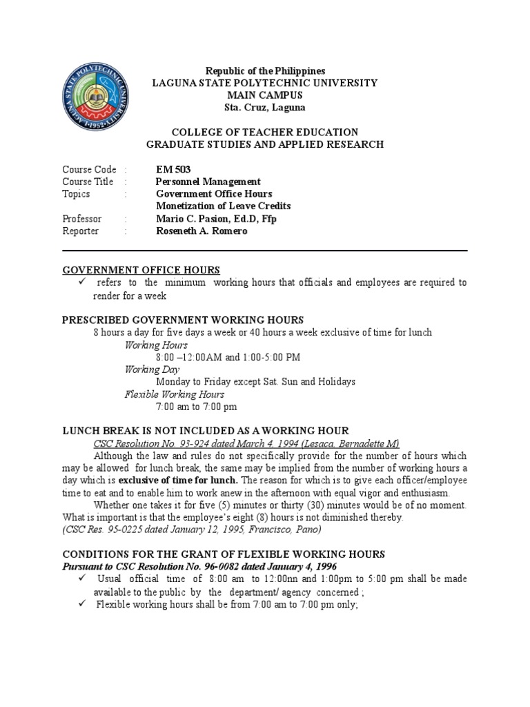 Government Office Hours Docu | PDF | Working Time | Employment