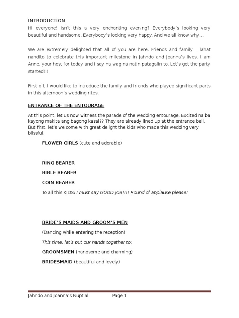 Sample Wedding Script | PDF | Wedding | Bridesmaid