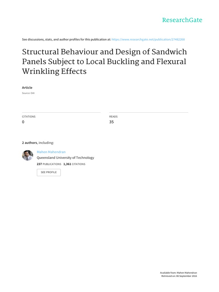 Structural Behaviour and Design of Sandwich Panels | PDF | Buckling ...