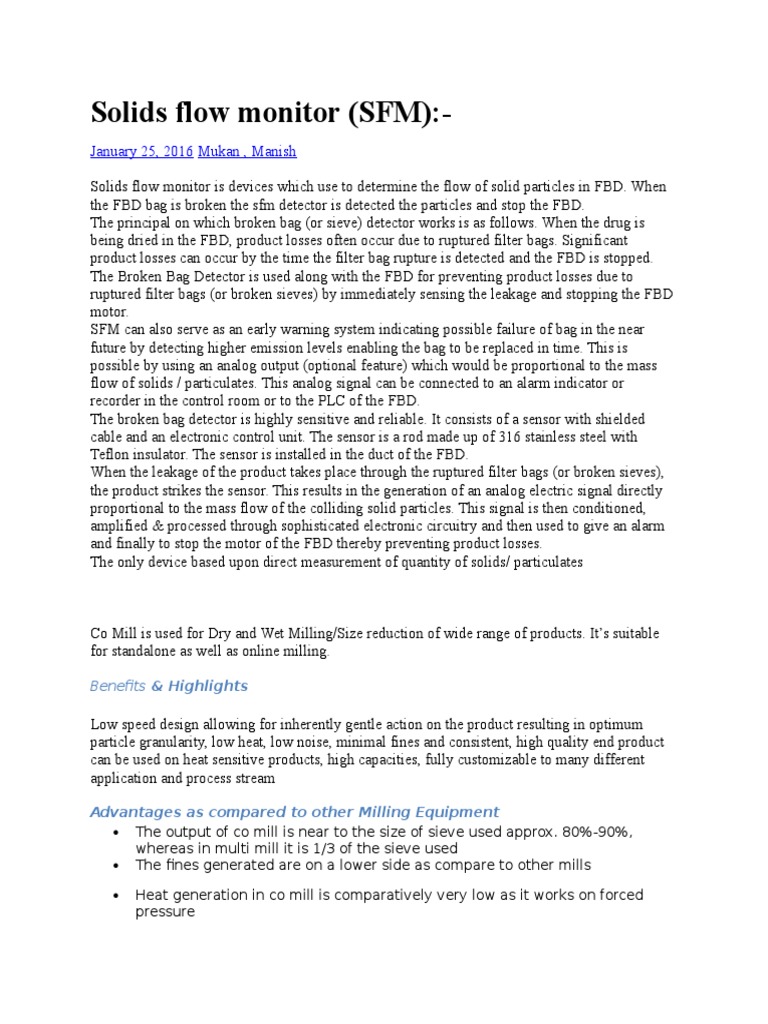 Solids Flow Monitor (SFM) :-: January 25, 2016 Mukan, Manish | PDF ...