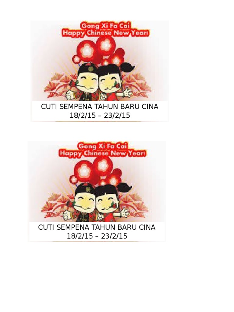 Cuti Sempena Tahun Baru Cina 18/2/15 - 23/2/15 | PDF