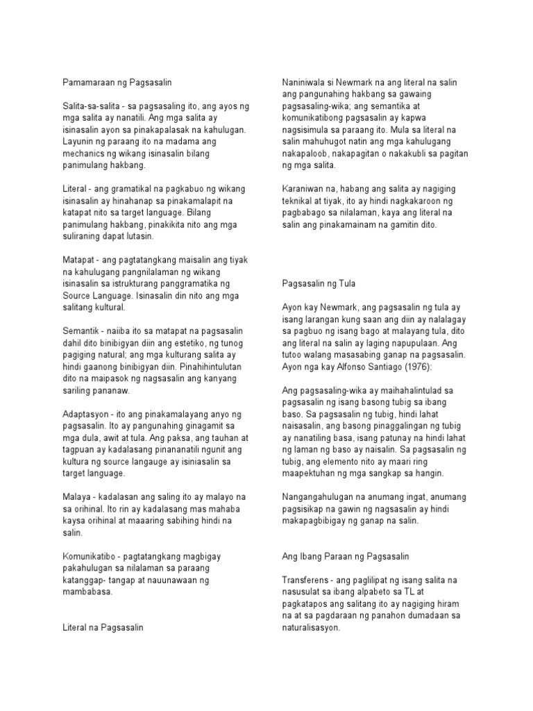 Pamamaraan Ng Pagsasalin